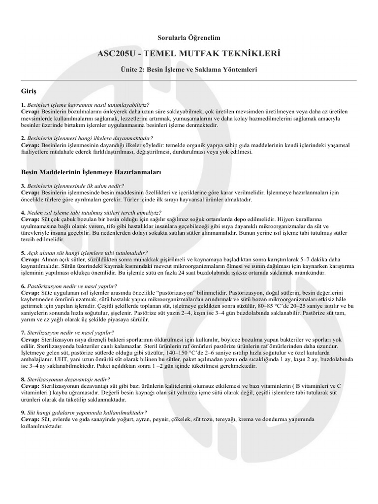 Temel mutfak teknikleri sorular ile öğrenelim2 | PDF