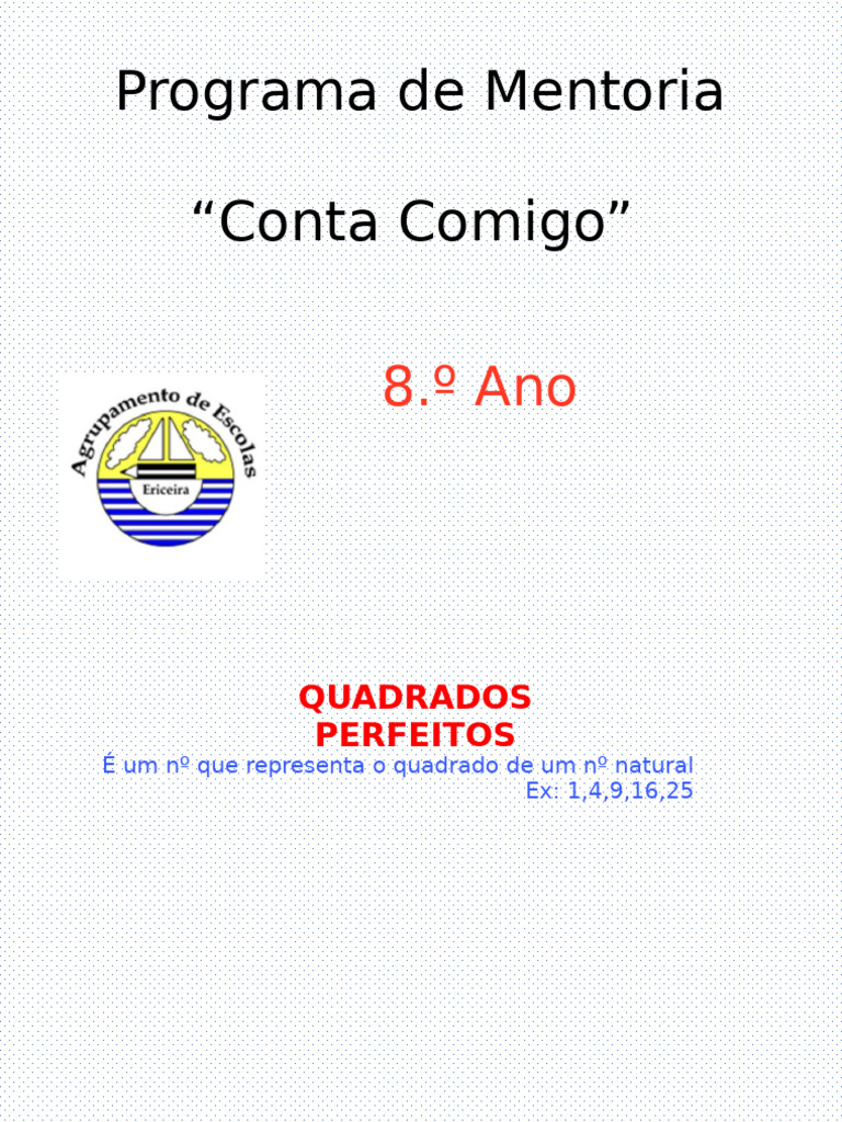 Raiz Quadrada Mentorias 8 Ano Projeto Conta Comigo | PDF