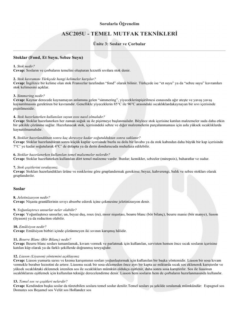 Temel Mutfak Teknikleri Sorular Ile Öğrenelim3 | PDF