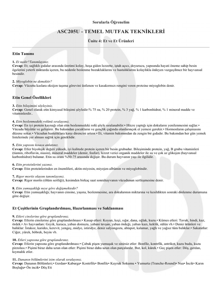 Temel Mutfak Teknikleri Sorular Ile Öğrenelim4 | PDF