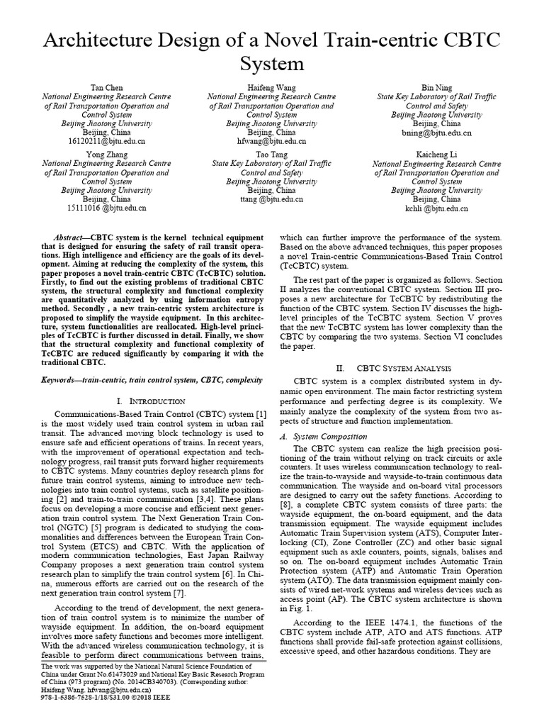 Architecture Design of A Novel Train-Centric CBTC System | PDF | Rail Transport | Computing