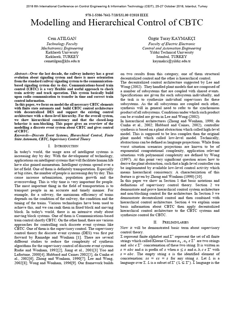 Modelling and Hierarchical Control of CBTC | PDF | String (Computer Science) | Automata Theory