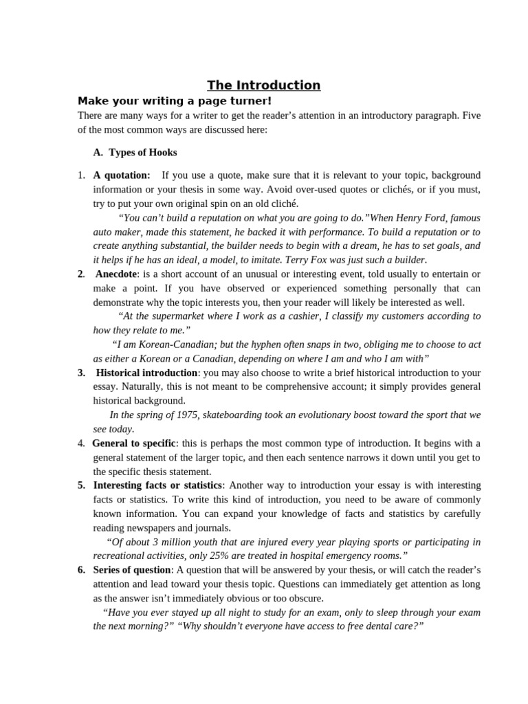 Types of Introduction-Grade 10-25 | PDF | Essays | Thesis