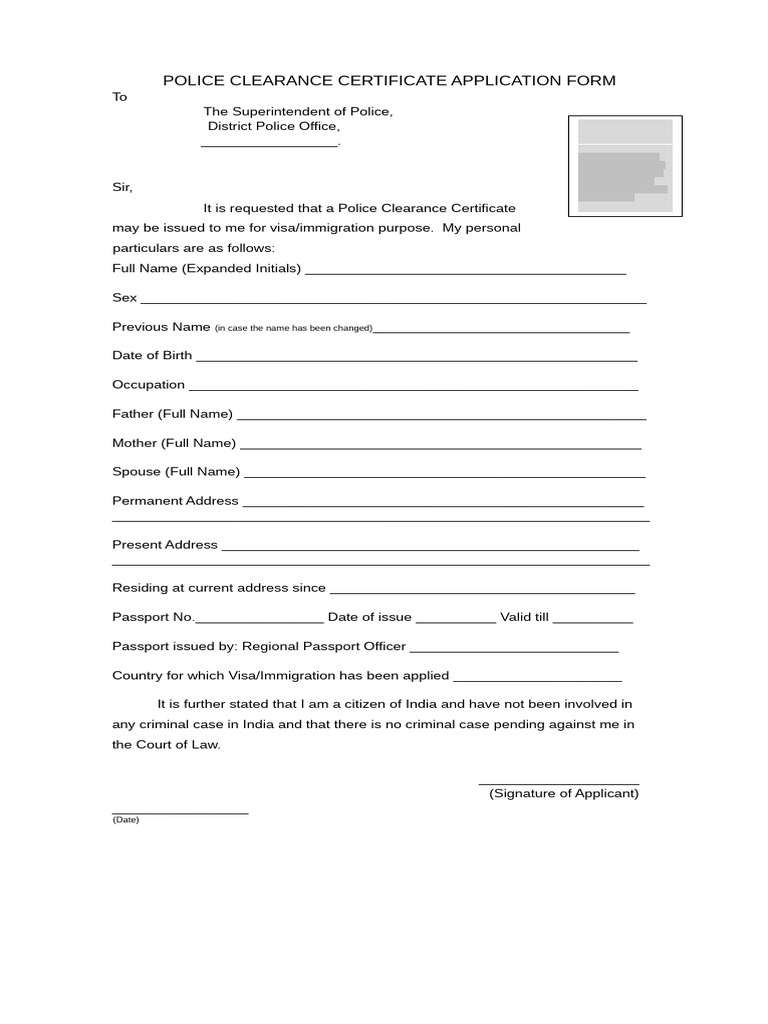Police Clearance Certificate Application | PDF