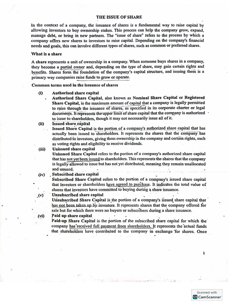 Issue of Shares | PDF