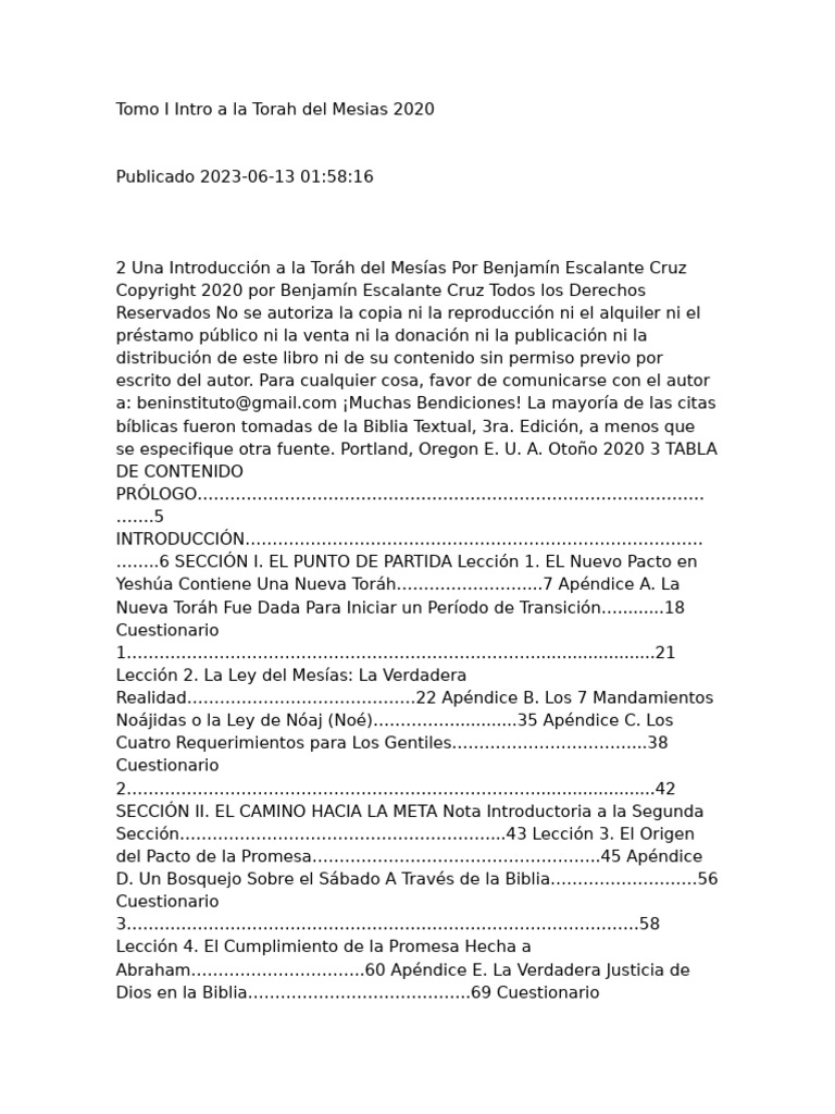 Tomo I Intro A La Torah Del Mesias 2020 | PDF | Cristo (título) | Juan ...
