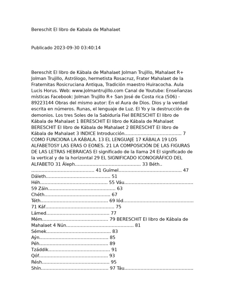 Bereschit: Kábala y Sabiduría Hebrea | PDF | Kábala | Alfabeto