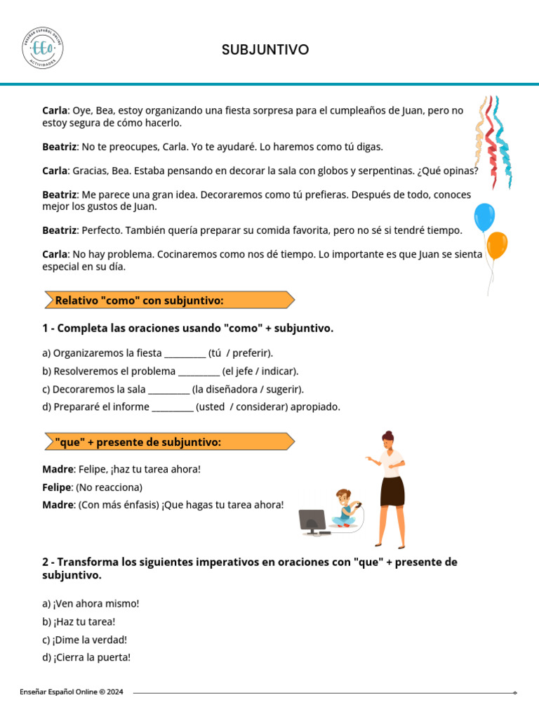 Ejercicios de Subjuntivo en Español | PDF