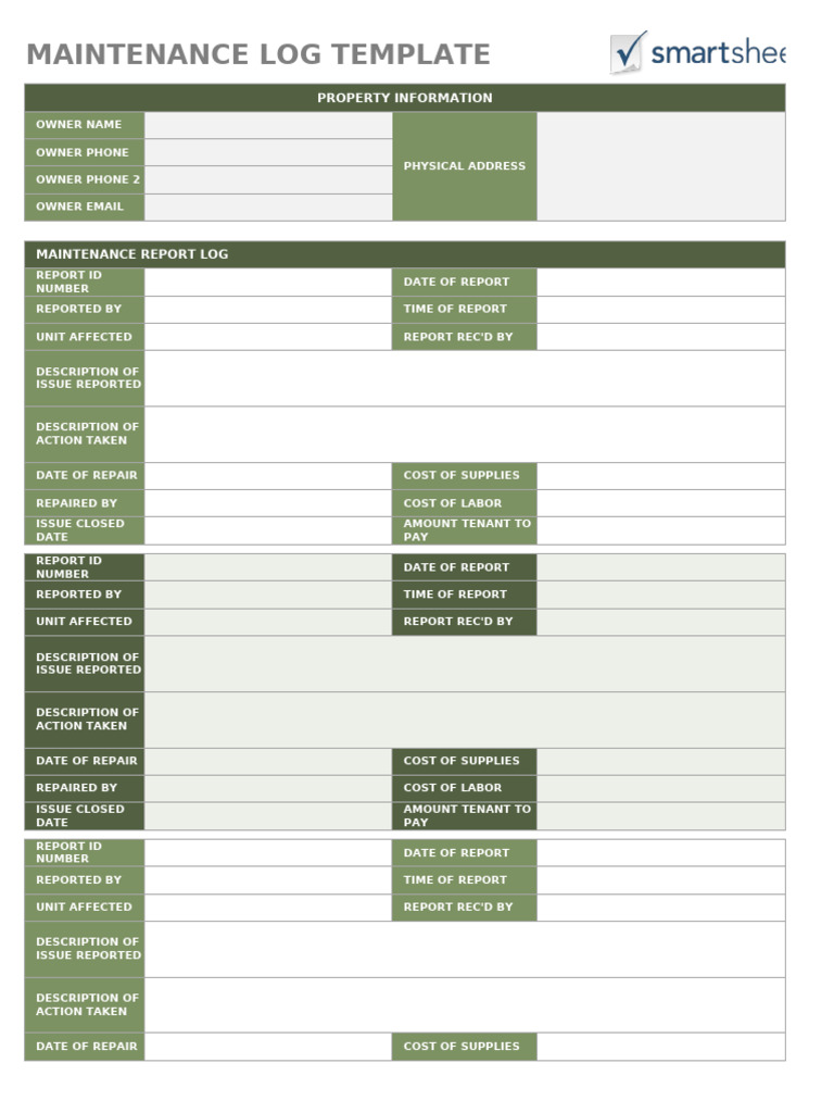 IC Maintenance Log Template | PDF