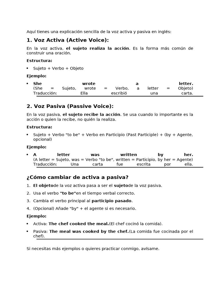 Voz Activa y Pasiva Ingles | PDF