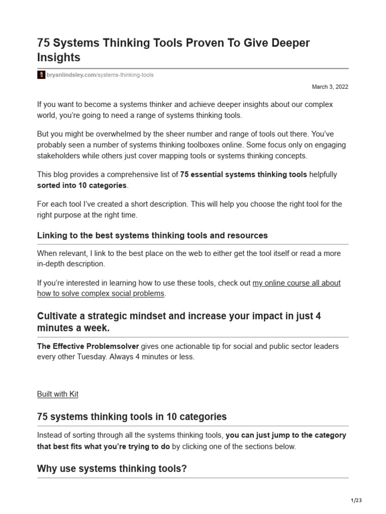 75 Systems Thinking Tools Proven To Give Deeper Insights | PDF | System ...