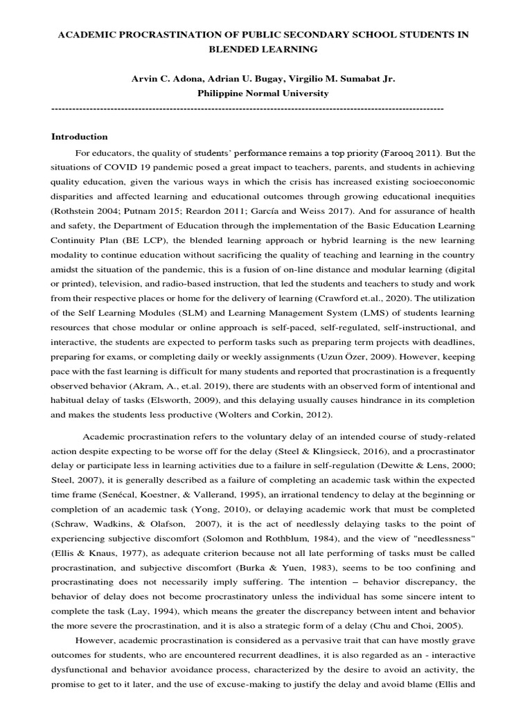 Academic Procrastination Of Public Secon Pdf Procrastination