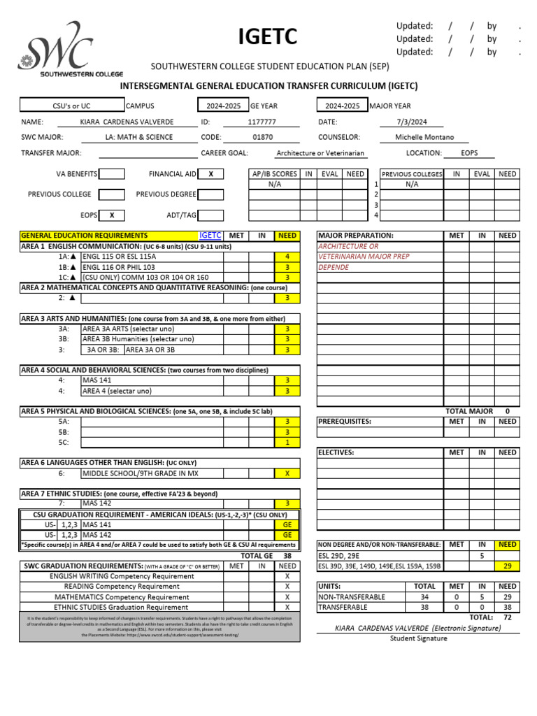 IGETC Student Education Plan Guide | PDF