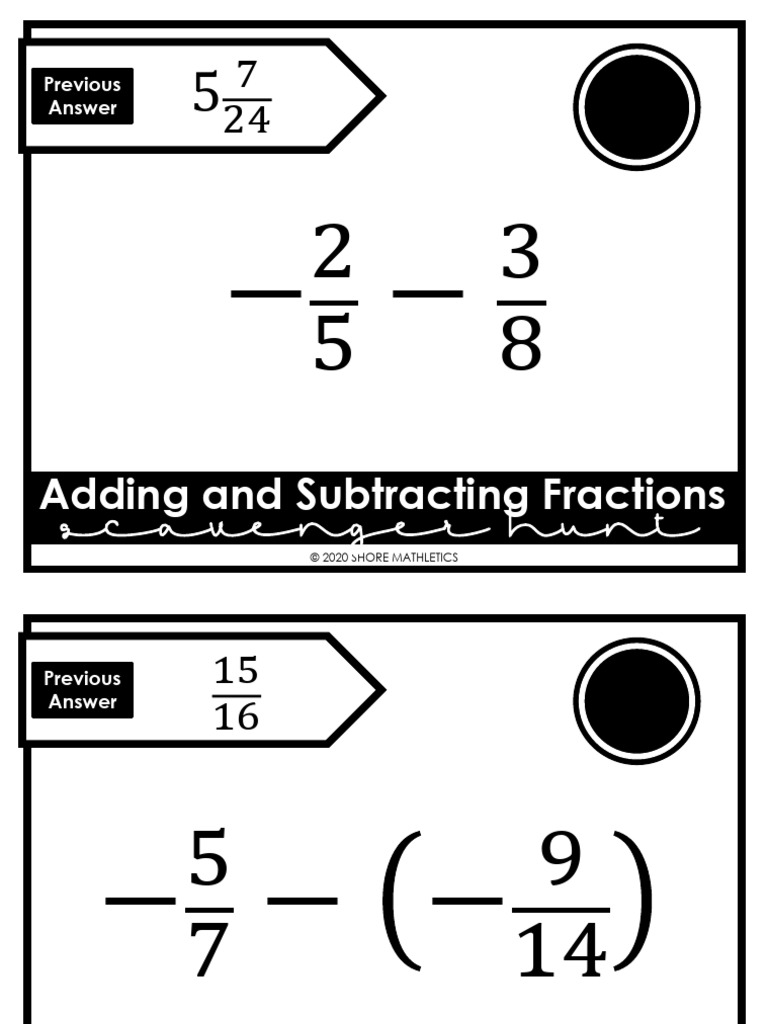 Adding-Subtracting Fractions Scavenger Hunt STUDENT VERSION | PDF