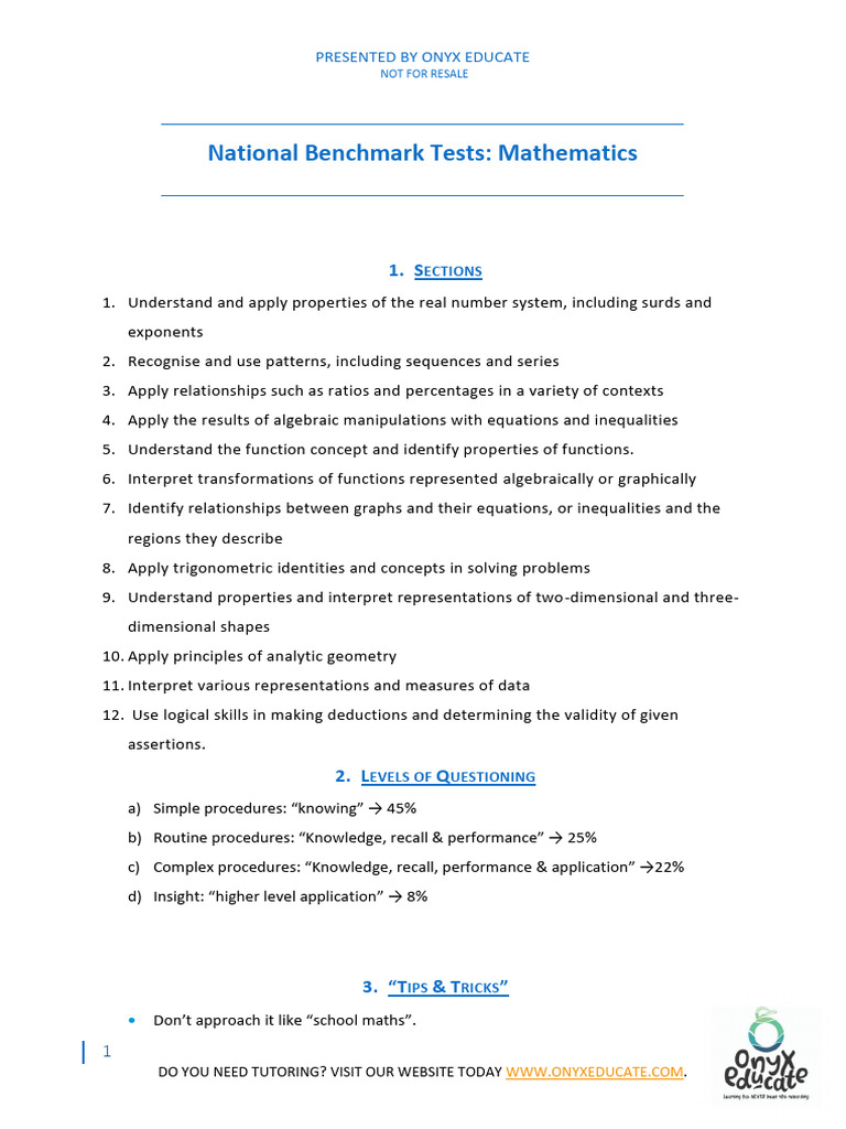 National Benchmark Math Test Guide | PDF | Mathematics | Mathematical ...