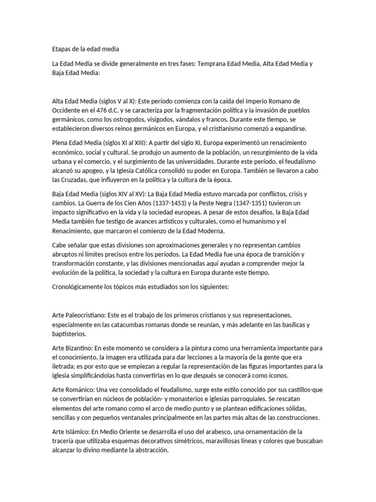 Etapas de la Edad Media: Tres Fases | PDF | Edades medias | Edad Media ...
