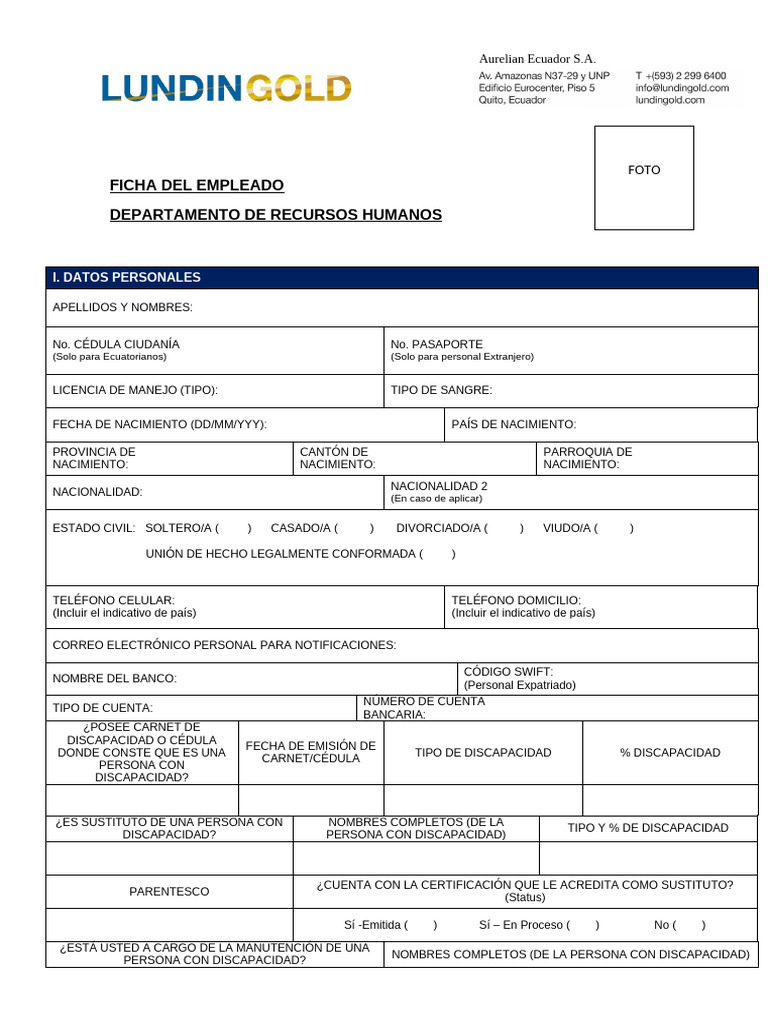 Ficha Del Empleado - LG - Modificada 2021 VF | PDF | Certificado de nacimiento