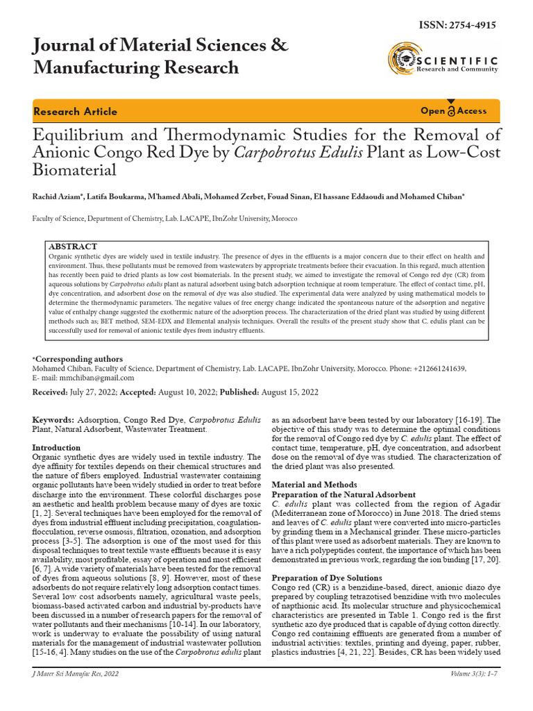 2022-Aziam et al | PDF | Adsorption | Chemistry
