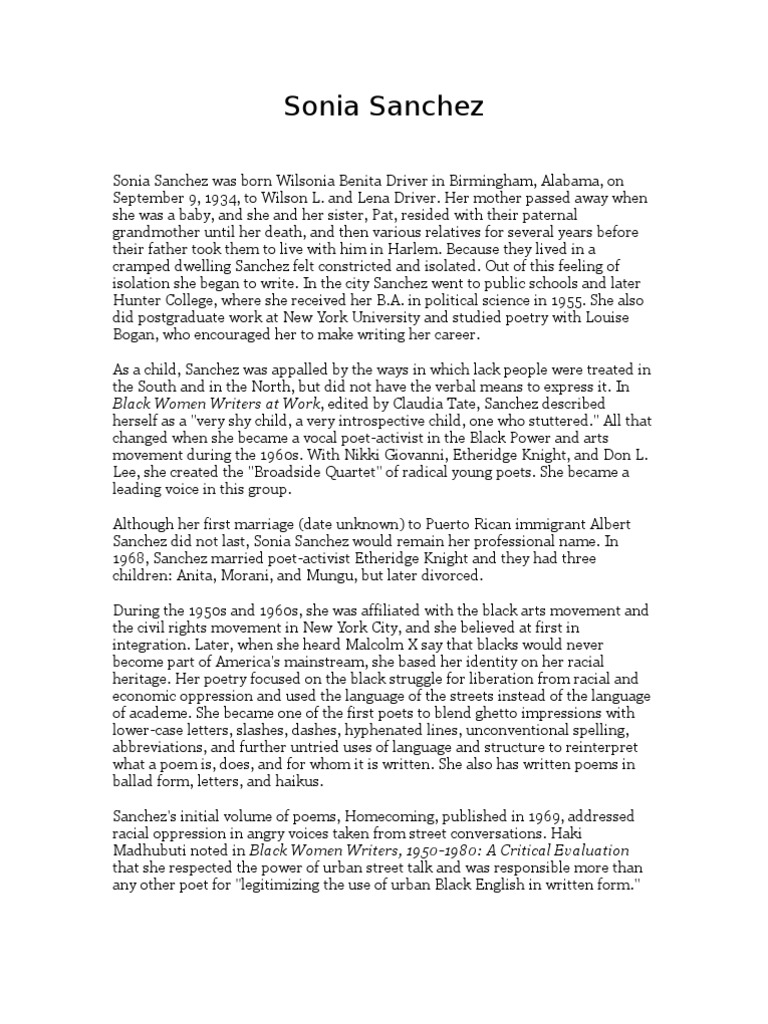 Sonia Sanchez | PDF | Poetry