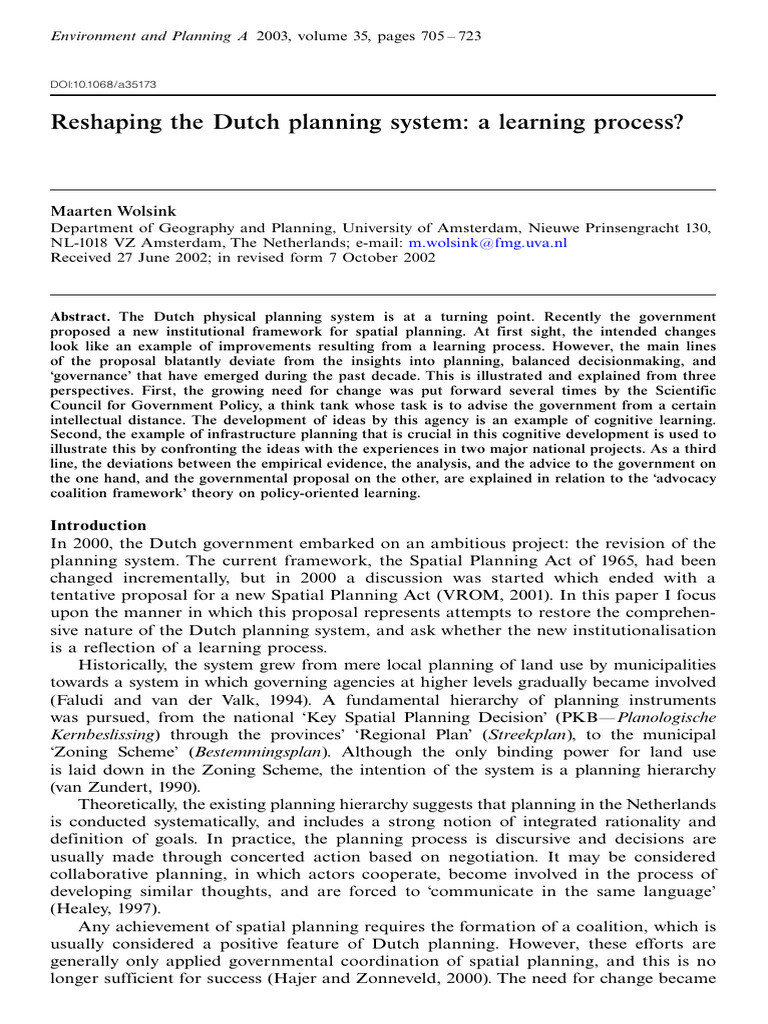 Reshaping The Dutch Planning System A Learning Process | PDF | Policy ...