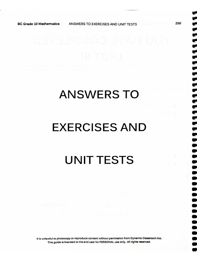 Dynamic Math10 - Answers | PDF