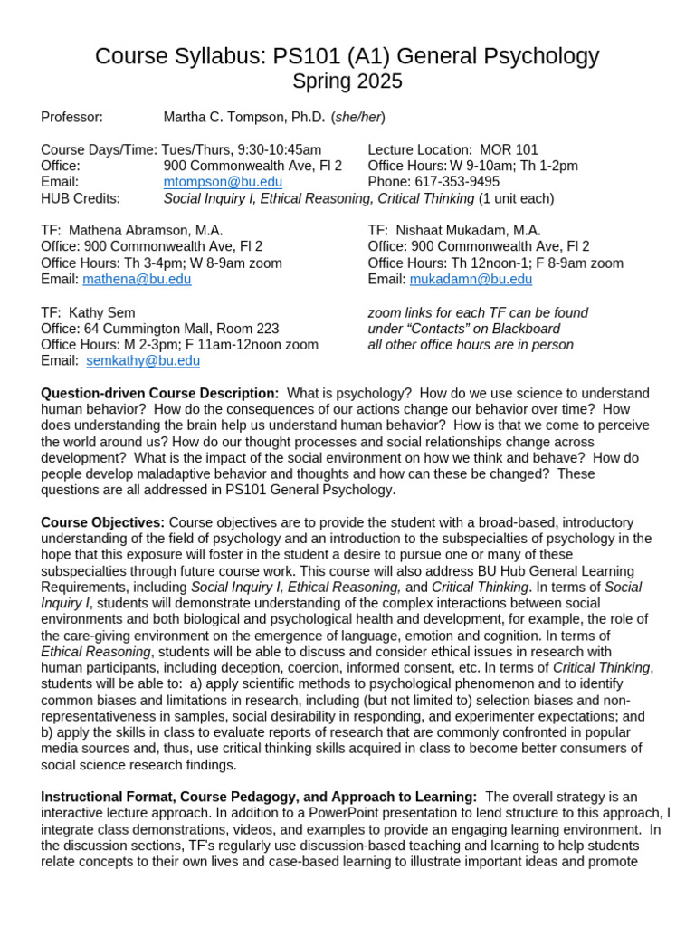 BU Hub Syllabus PS101 MCT Spring 2025 | PDF | Learning | Critical Thinking