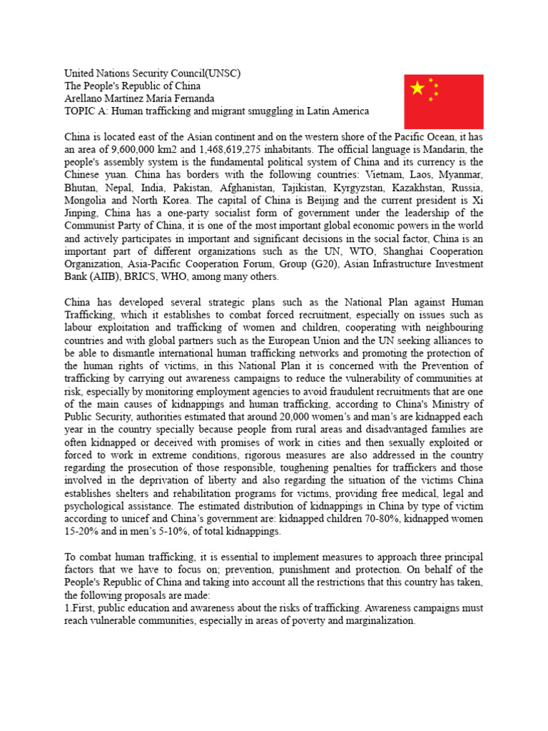 UNSC Position Paper .Docx-1 | PDF | Human Trafficking | China