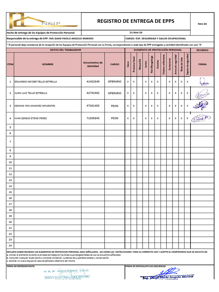 2. REGISTRO DE ENTREGA DE EPPS N&JP | PDF