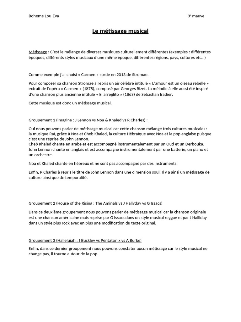 Métissage musical : exemples et analyses | PDF