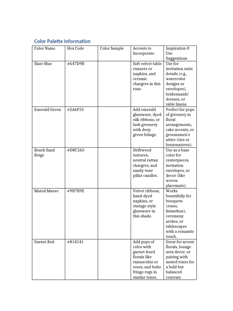 Color Palette Information | PDF