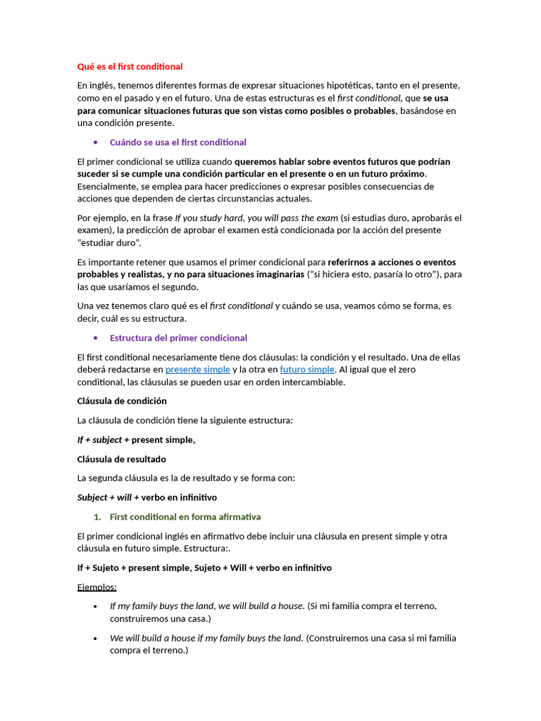Qué Es El First Conditional | PDF | Morfología Lingüística | Relaciones ...