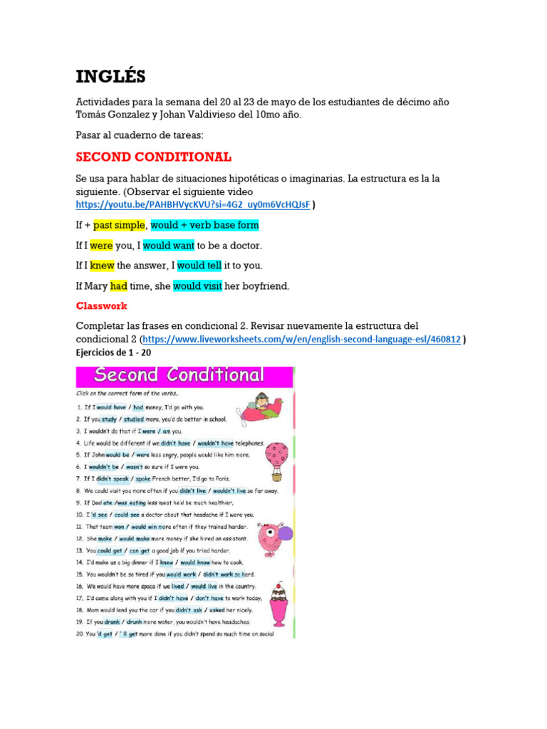 Actividades de Inglés: Condicionales 20-23 mayo | PDF