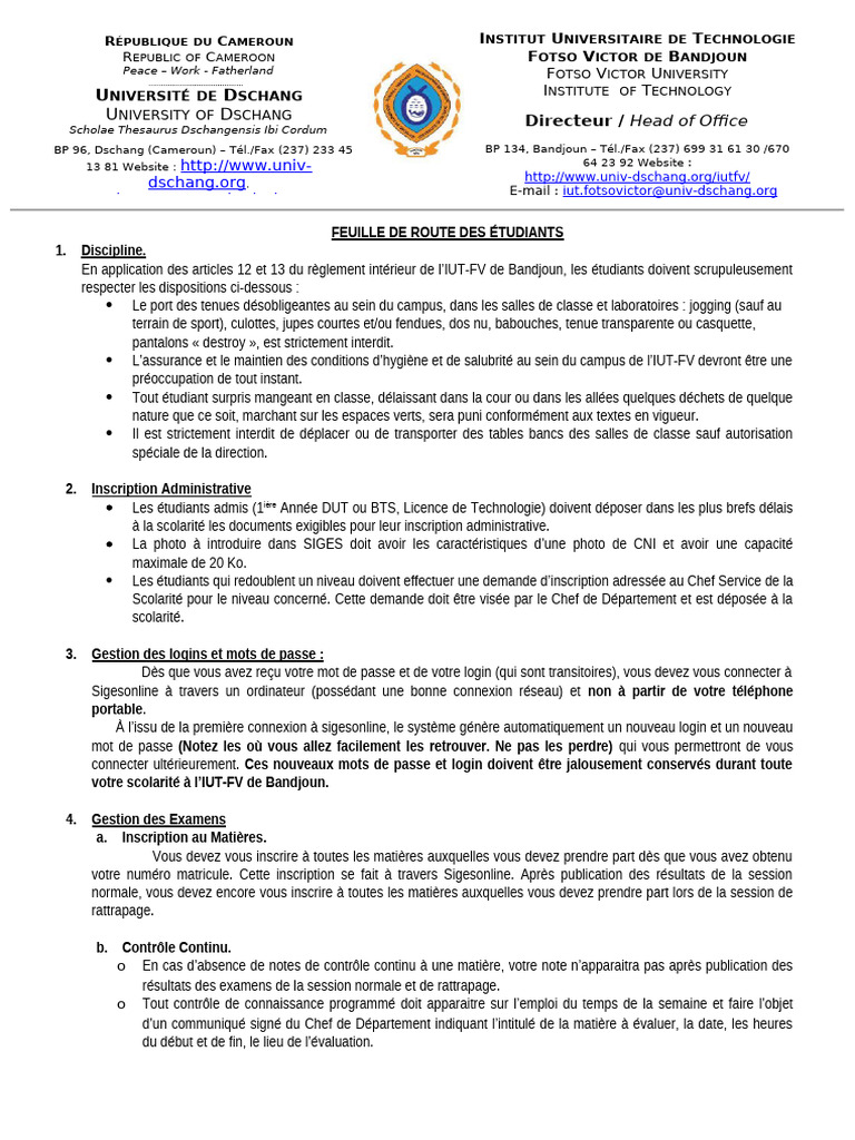Règles et Inscription à l'IUT de Bandjoun | PDF | Connexion
