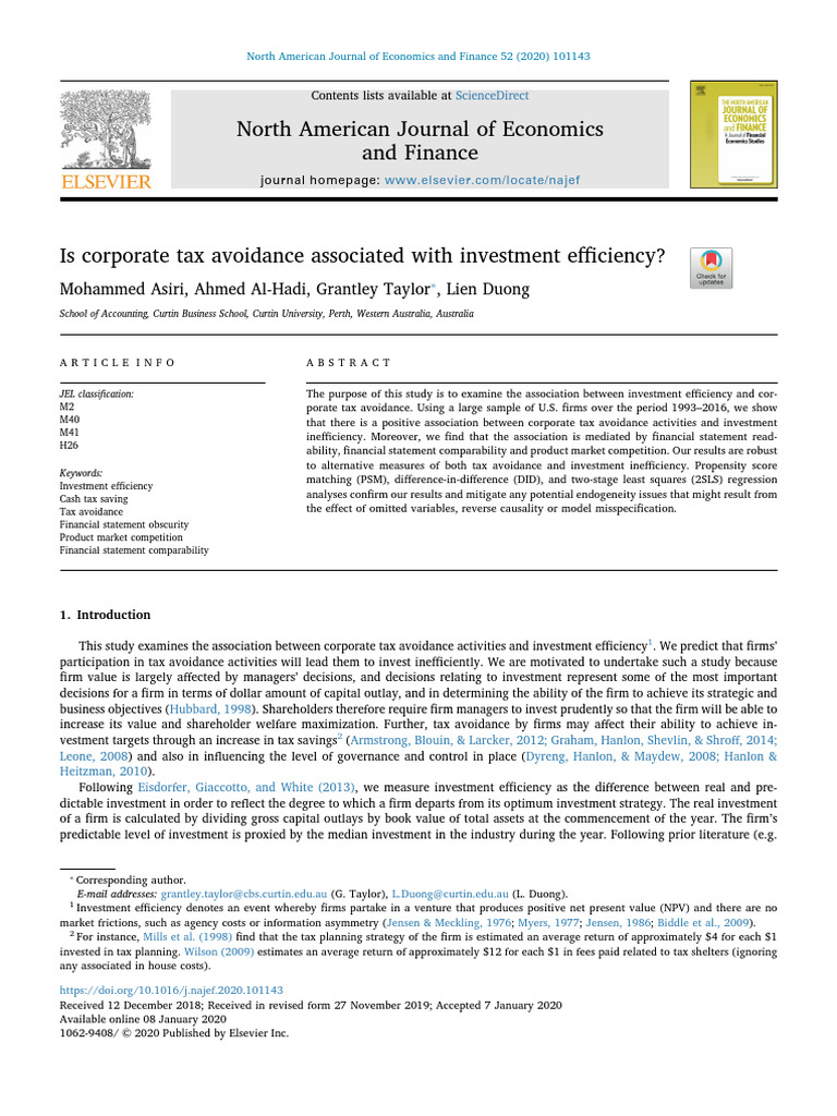 18_Q2_m. asiri, hadi_Is corporate tax avoidance associated with investment efficiency | PDF ...