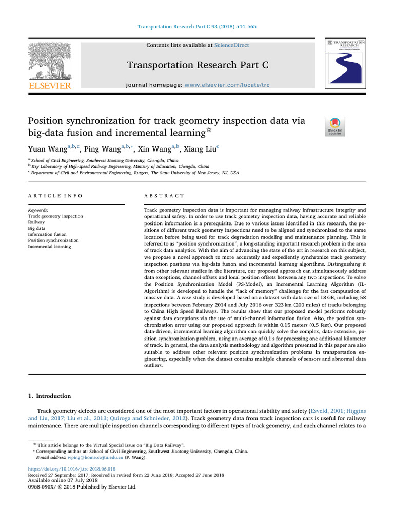 Wang Et Al. - 2018 - Position Synchronization For Track Geometry Inspection Data Via Big-Data ...