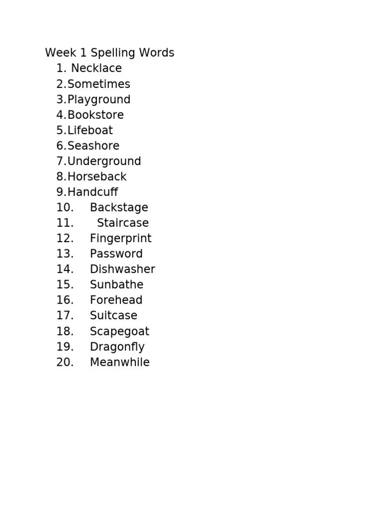 Week 1 Spelling Wrds | PDF