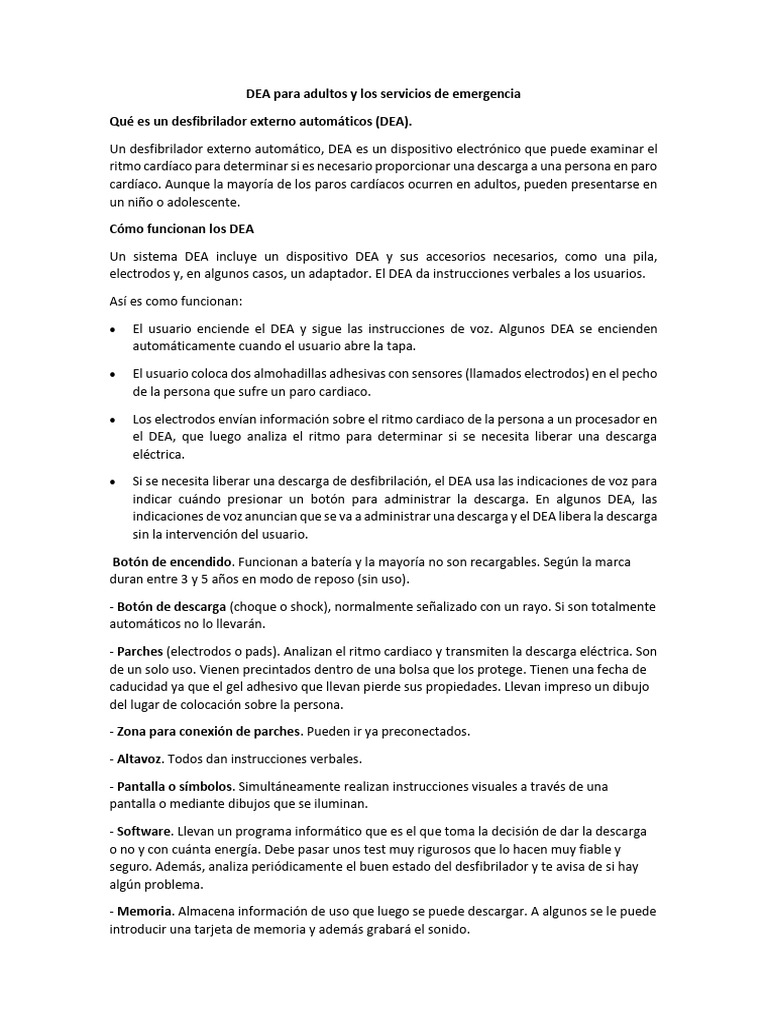 Uso y Funcionamiento del DEA en Emergencias | PDF | Reanimación ...