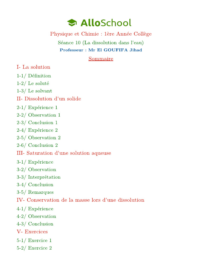 Seance 10 La Dissolution Dans L Eau 1 | PDF