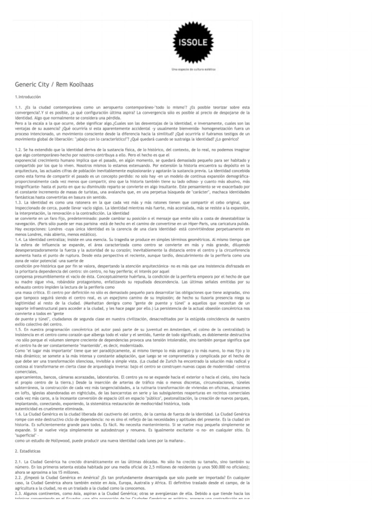 Generic City: Rem Koolhaas | PDF
