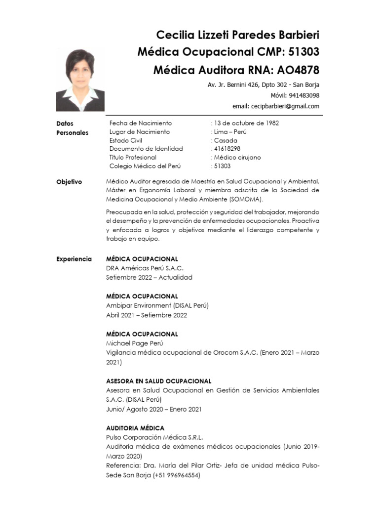 CVDra - ParedesBarbieri DocumentadoSO Resumido | PDF | Perú | Medicina