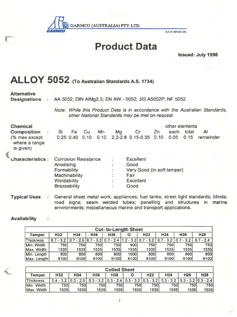 ALLOY 5052 | PDF