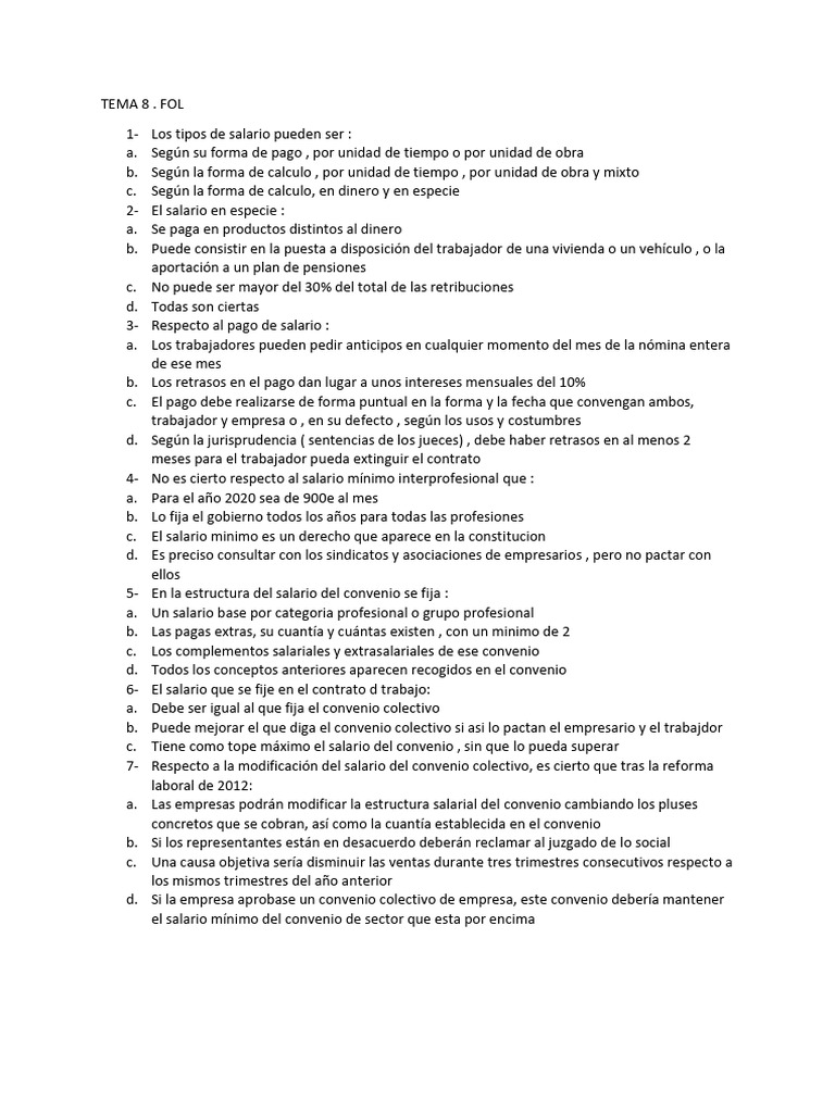 Tema 8 Fol | PDF | Salario | Salario mínimo