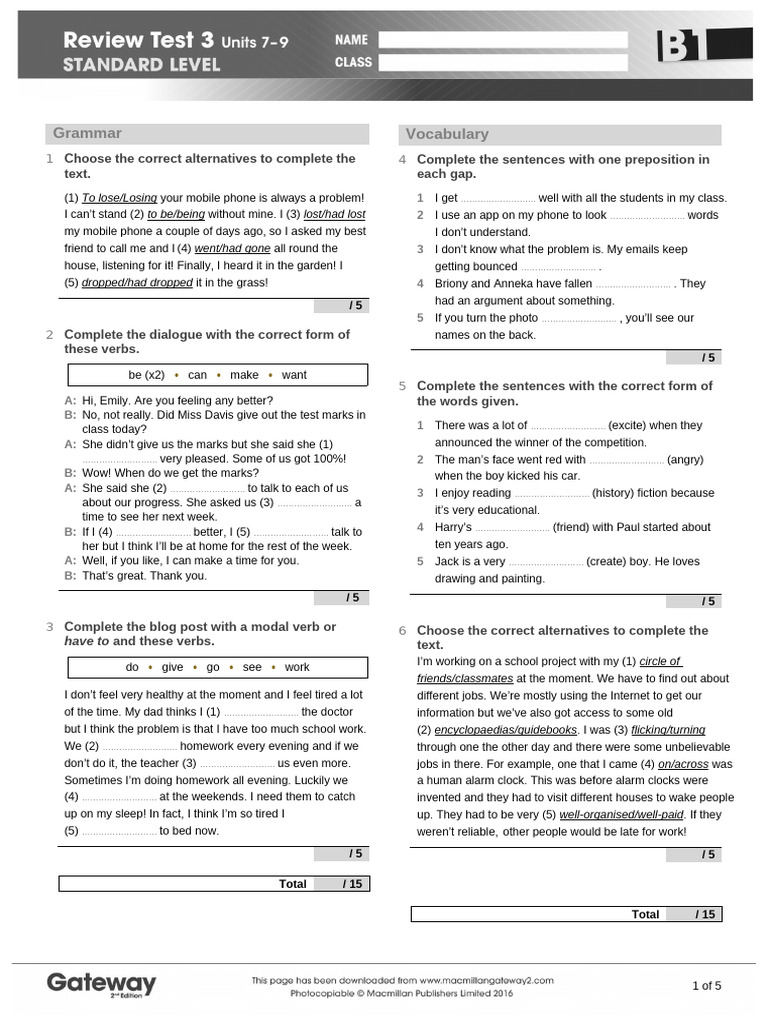 B1 Review Test 3 Standard | PDF