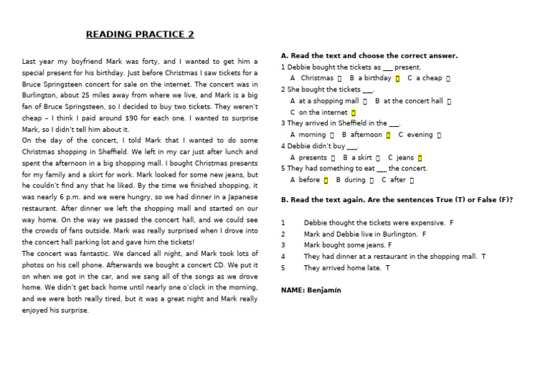 Reading Practice 2 A Concert | PDF