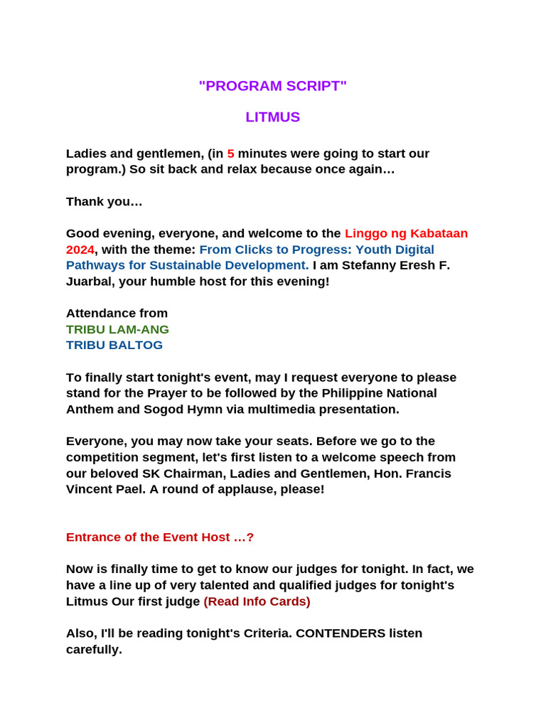 Hosting Script - Aug. 25 | PDF