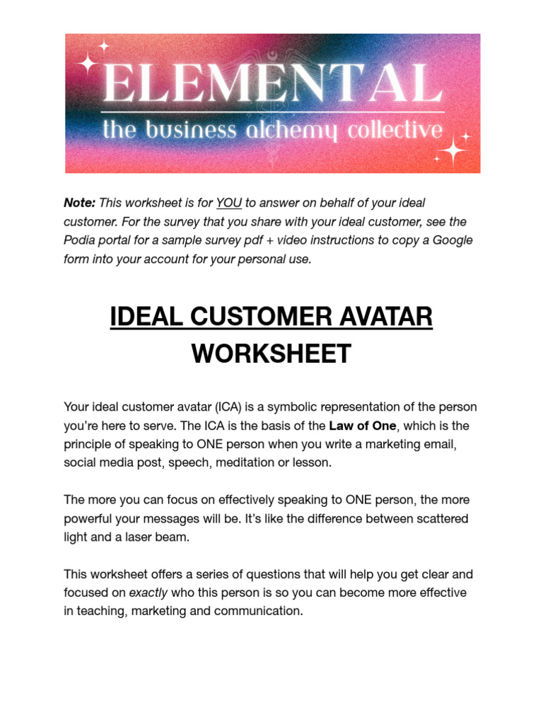ELEMENTAL - Ideal Customer Avatar Worksheet | PDF | Imagination