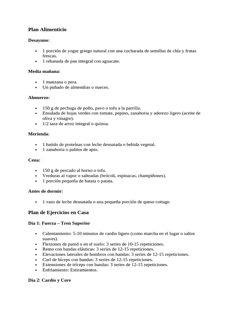 Plan Alimenticio | PDF | ensalada | Alimentos
