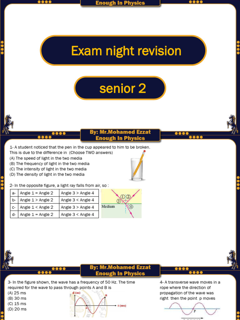 Exam Night First Term S2 | PDF | Refraction | Refractive Index