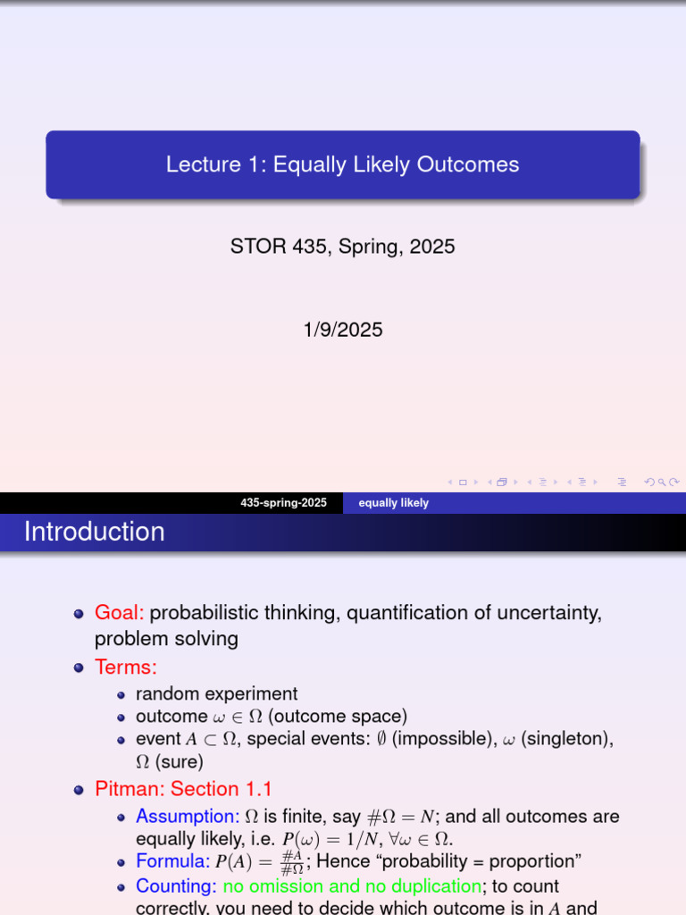 Equally Likely Outcomes in Probability | PDF