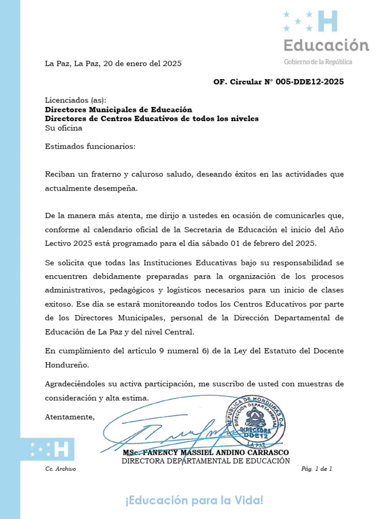 Oficio Circular 005-Dde12-2025 | PDF